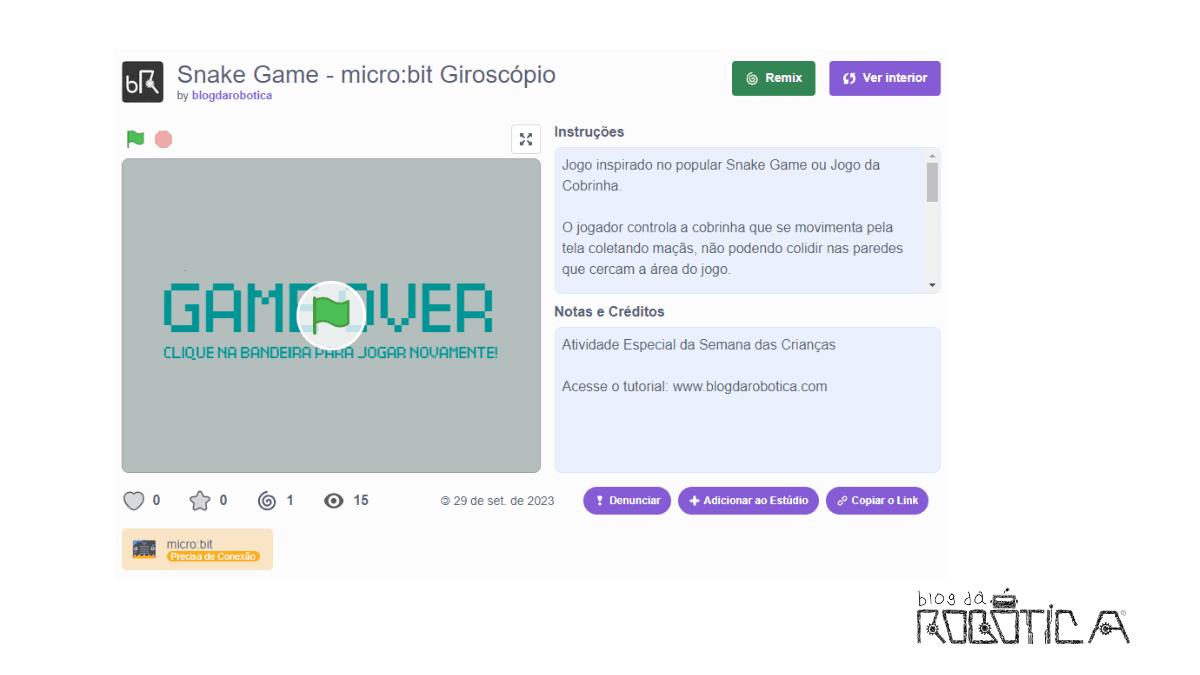 Snake Game / Serpente / Jogo da Cobrinha com Scratch e micro:bit - Blog ...